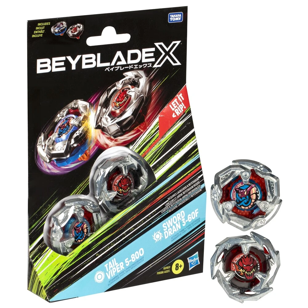 Beyblade X Tail Viper 5-80O & Sword Dran 3-60F Top Dual Pack | Beyblade ...