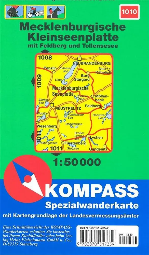 Mecklenburgische Kleinseenplatte Kompass Wanderkarte 1010 af | Bog & idé
